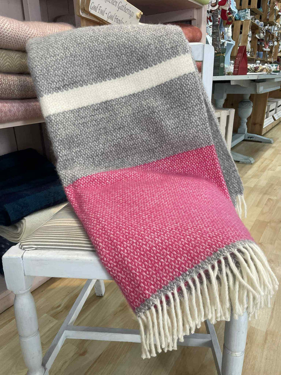 Tweedmill Illusion Grey with duck egg blue panel Wool Blanket Throw ...